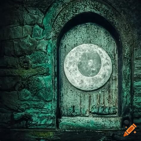 Engraved Symbol Of The Sun And The Moon On Moss Covered Doors On Craiyon