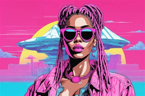 Handdrawn Abstract Fashion Illustration Of Imaginary Female Afro Model