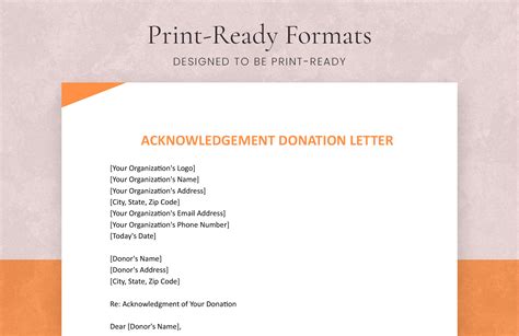 Acknowledgement Of Donation Letter Template