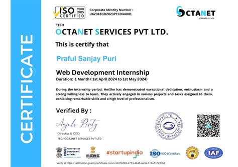 Completioncertificate Octanetinternship Internship Webdeveloper Praful Puri