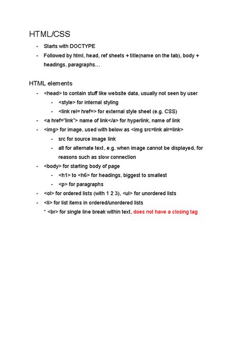 Notes For Quiz 1 Web Systems 31268 Htmlcss Starts With Doctype