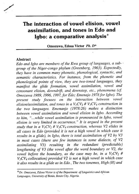 Pdf The Interaction Of Vowel Elision Vowel Assimilation And Tones