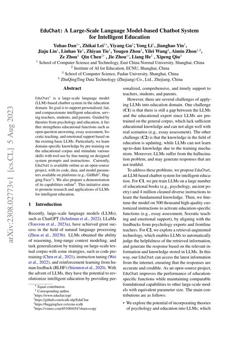 Pdf Educhat A Large Scale Language Model Based Chatbot System For Intelligent Education