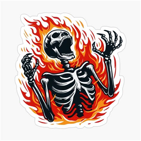 Screaming Skeleton On Fire Sticker For Sale By Gkinoki Skeleton Sticker Halloween Vinyl
