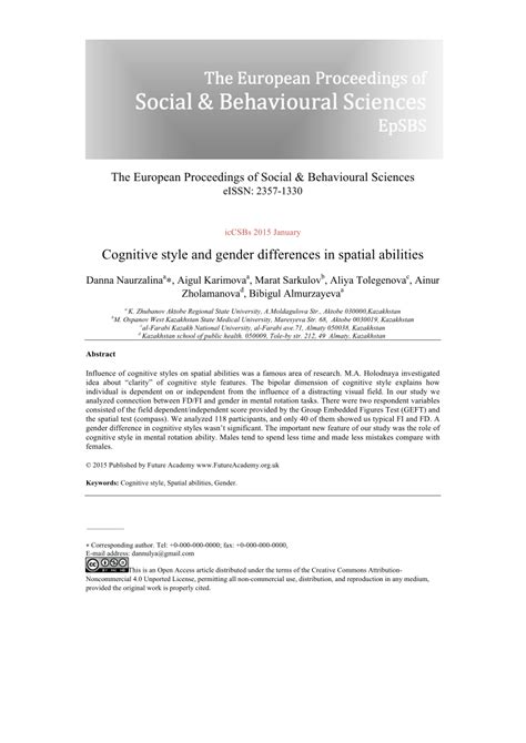 Pdf Cognitive Style And Gender Differences In Spatial Abilities