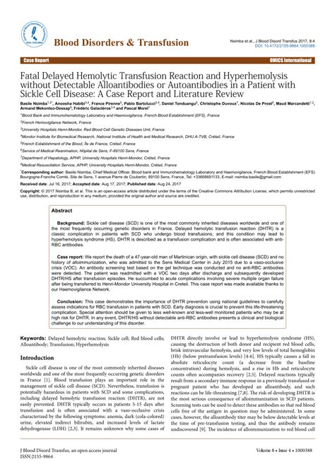 Pdf Fatal Delayed Hemolytic Transfusion Reaction And