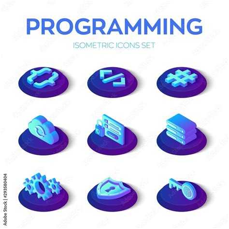 programming and development icons set 3d isometric software