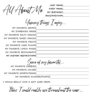 All About Me Form Etsy