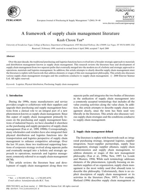 Pdf A Framework Of Supply Chain Management Literature