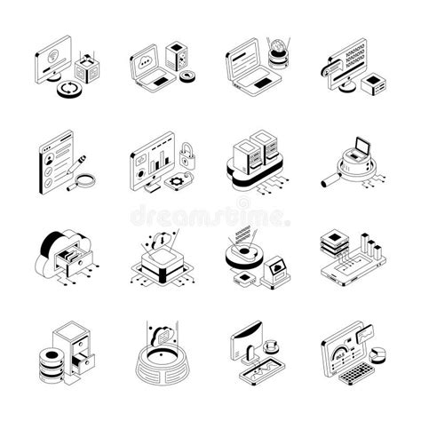 Modern Bundle Of Data Analytics Isometric Outline Icons Stock Vector Illustration Of Mobile