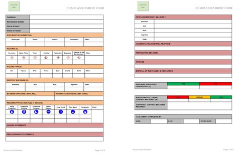 Blank Coshh Assessment Template Ms Word Fully Customisable Editable