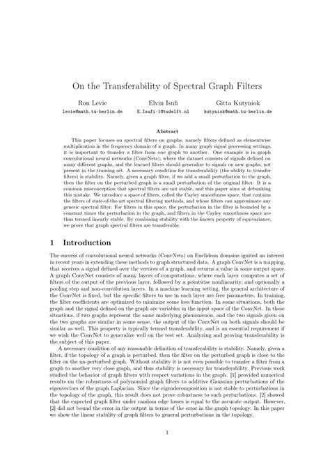 Pdf On The Transferability Of Spectral Graph Filters