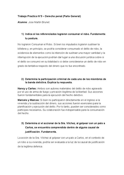 Trabajo Practico N3 Derecho Penal Parte General 2024 Trabajo