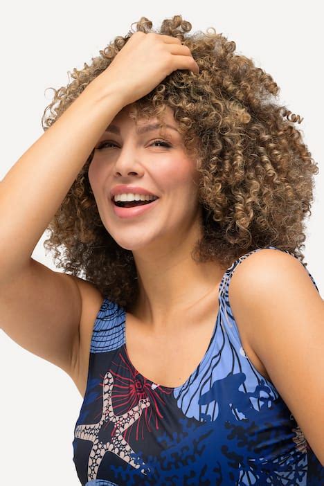 Maillot de bain sans bonnets souples Décolleté rond fronces et motif coquillages marine