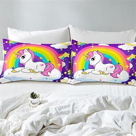 Girls Cute Comforter Cover Queen Galaxy Stars Fantasy Duvet Cover Girls Cartoon Unicorn Bedding