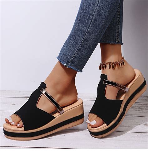 Womens Slip On Casual Wedge Sandals Discountshoes Shop