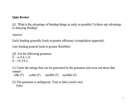 Lecture 6 Principles Of Programming Language Quiz Review Q1 What Is The Advantage Of