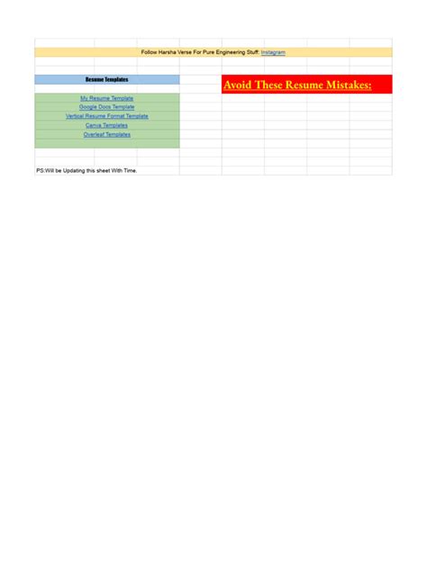 harsha verse resume template sheet pdf