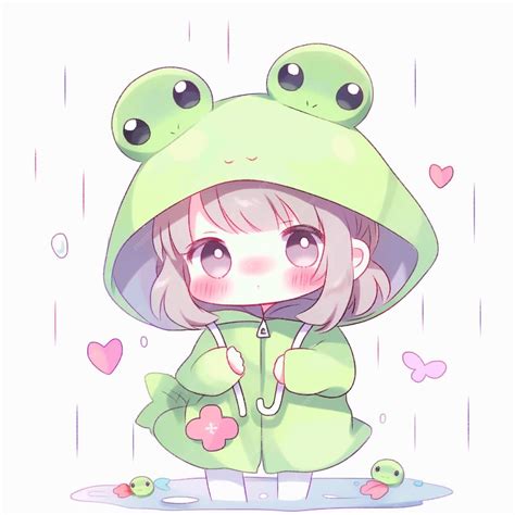 Premium Photo Anime Girl In Frog Costume With Umbrella And Rain Boots