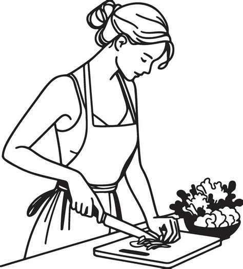 Woman Cooking At Home Sketch Drawing 42877340 Vector Art At Vecteezy
