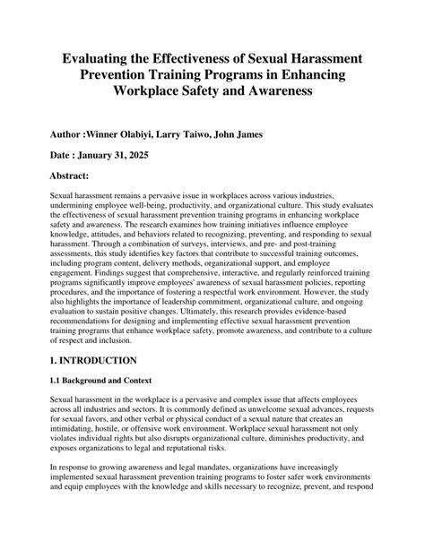 Pdf Evaluating The Effectiveness Of Sexual Harassment Prevention Training Programs In