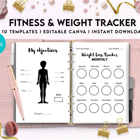 Weight Loss Tracker Template Planner 10 Canva Editable Interiors