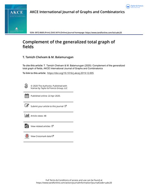 PDF Complement Of The Generalized Total Graph Of Fields