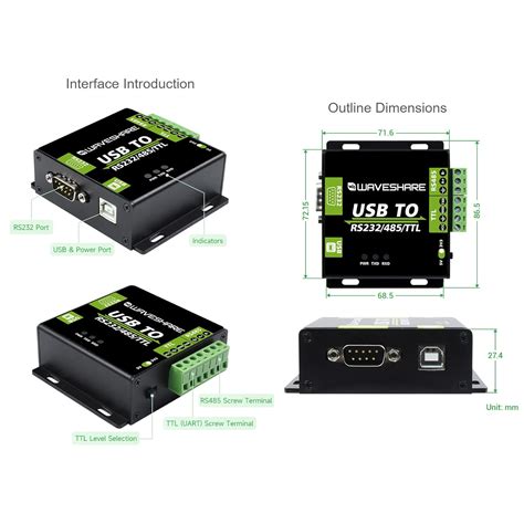 Waveshare Usb To Rs232 Rs485 Ttl Industrial Isolated Converter With Original Ft232rl