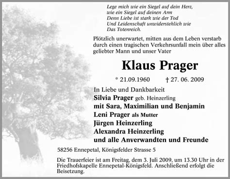 Traueranzeigen Von Klaus Prager Trauer In Nrwde