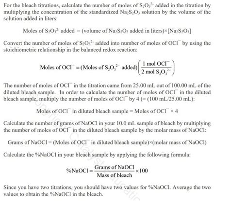 Solved Titration Of Bleach 36882 Mass Of Beaker G Mass