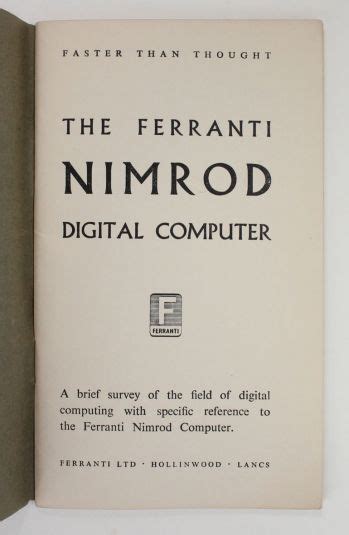 Faster Than Thought The Ferranti Nimrod Digital Computer Cult Jones