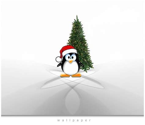 Linux Christmas Wallpaper With Penguin And Christmas Tree