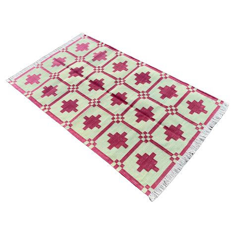 Handmade Cotton Area Flat Weave Rug 3x5 Green Shooting Star Indian