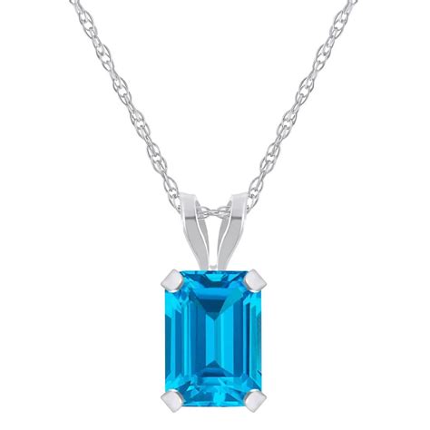 Shop 10k Gold 7x5mm Emerald Cut Blue Topaz Pendant Necklace On Sale At