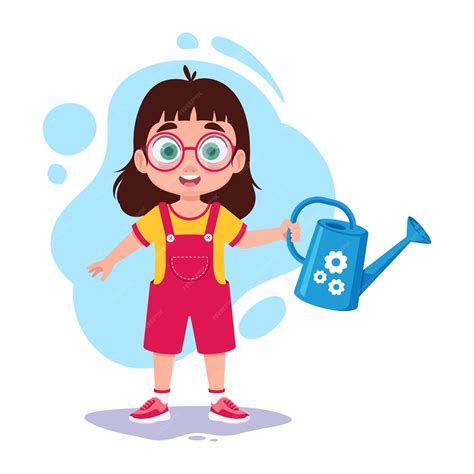 Chica Con Una Regadera En La Mano Vector Premium