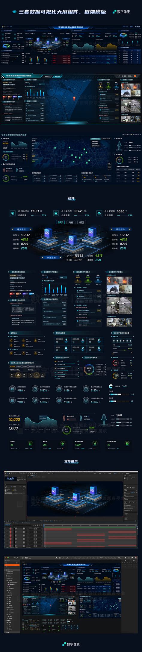 三套数据可视化组件、框架模板