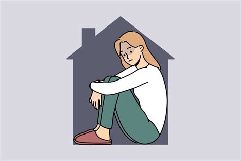 Unhappy Young Woman Sitting In House Isolating Herself In Dwelling