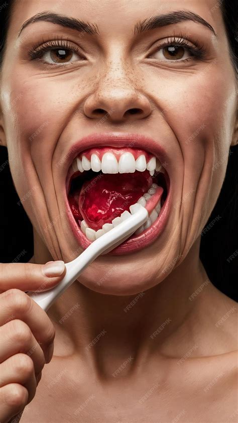 Woman Mouth With Bleeding Gums During Teeth Brushing Periodontal