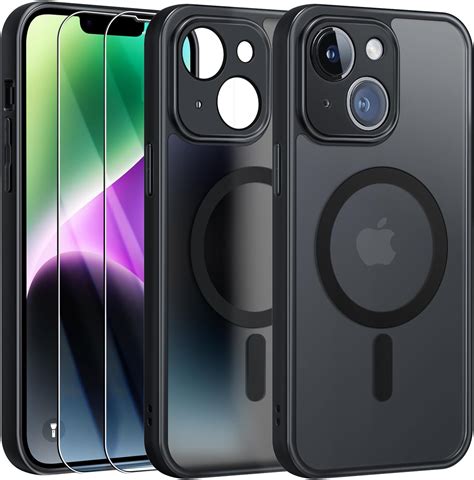 Fllao Magnétique Coque Pour Iphone 14 Avec 2 Verre Trempé Compatible Avec Magsafe Protection D
