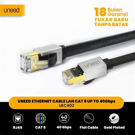 Jual Uneed Ethernet Cable Lan Rj45 Cat8 Gigabit Flat Cable 40gbps