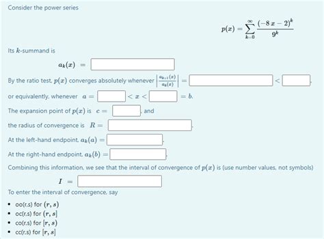 solved consider the power series p x ∑k 0∞9k −8x−2 k its