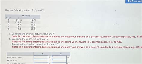 solved check my workuse the following returns for x ﻿and
