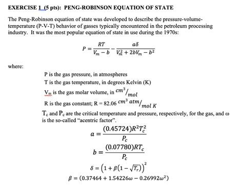 Exercise 1 5 Pts Peng Robinson Equation Of State