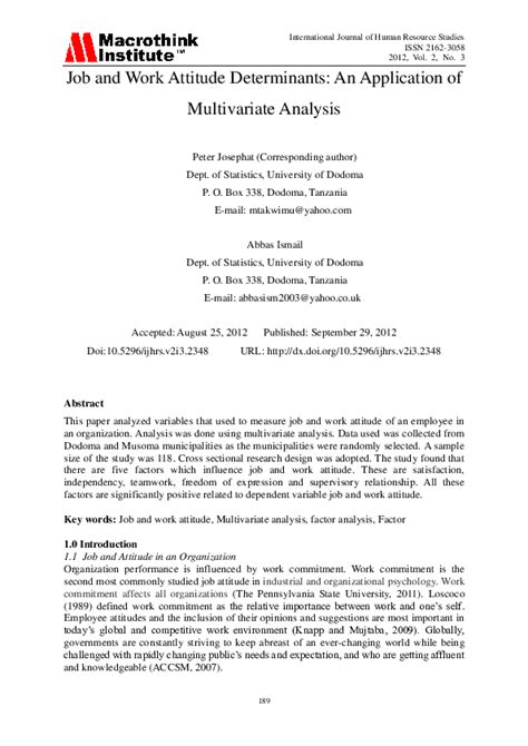 Pdf Job And Work Attitude Determinants An Application Of