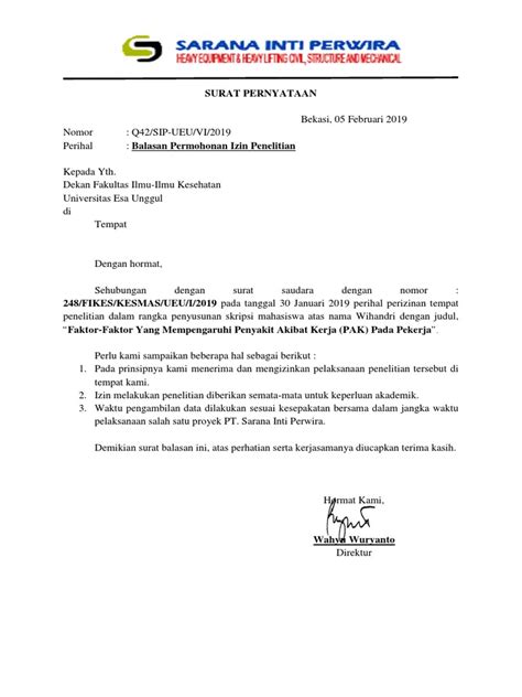 Surat Balasan Penelitian Dari Sekolah Pdf