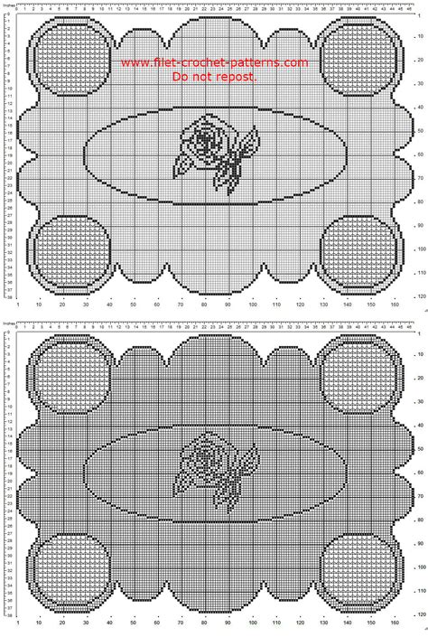 Free Filet Crochet Pattern Rectangular Doily With Geometric Round Shapes And A Rose Free Filet