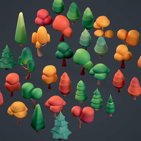 3d Model Stylized Lowpoly Trees Set Vr Ar Low Poly Cgtrader