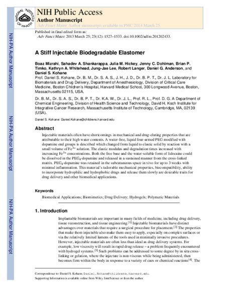 Pdf A Stiff Injectable Biodegradable Elastomer