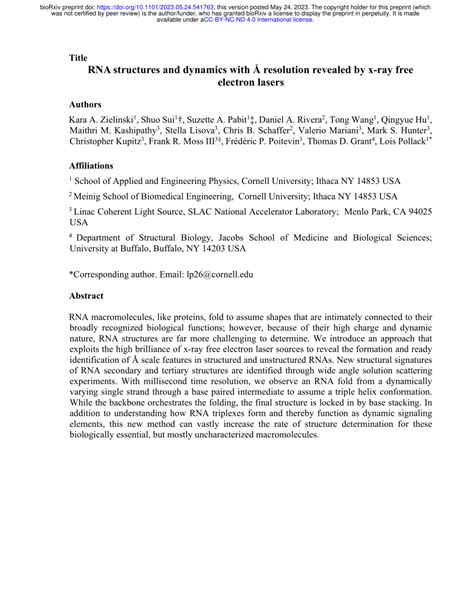 Pdf Rna Structures And Dynamics With Å Resolution Revealed By X Ray