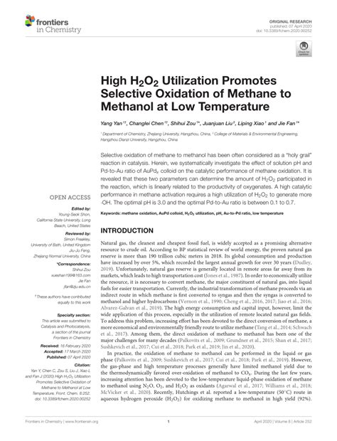 Pdf High H2o2 Utilization Promotes Selective Oxidation Of Methane To Methanol At Low Temperature